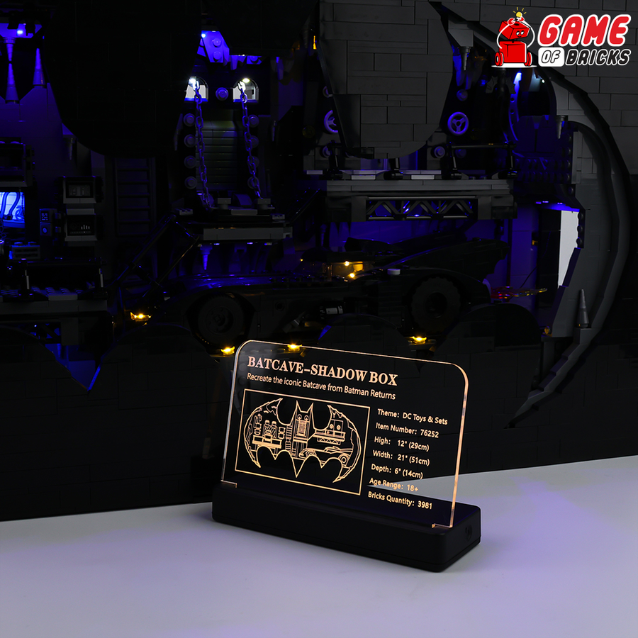 LED Nameplate for LEGO Batcave – Shadow Box 76252– Game of Bricks USA