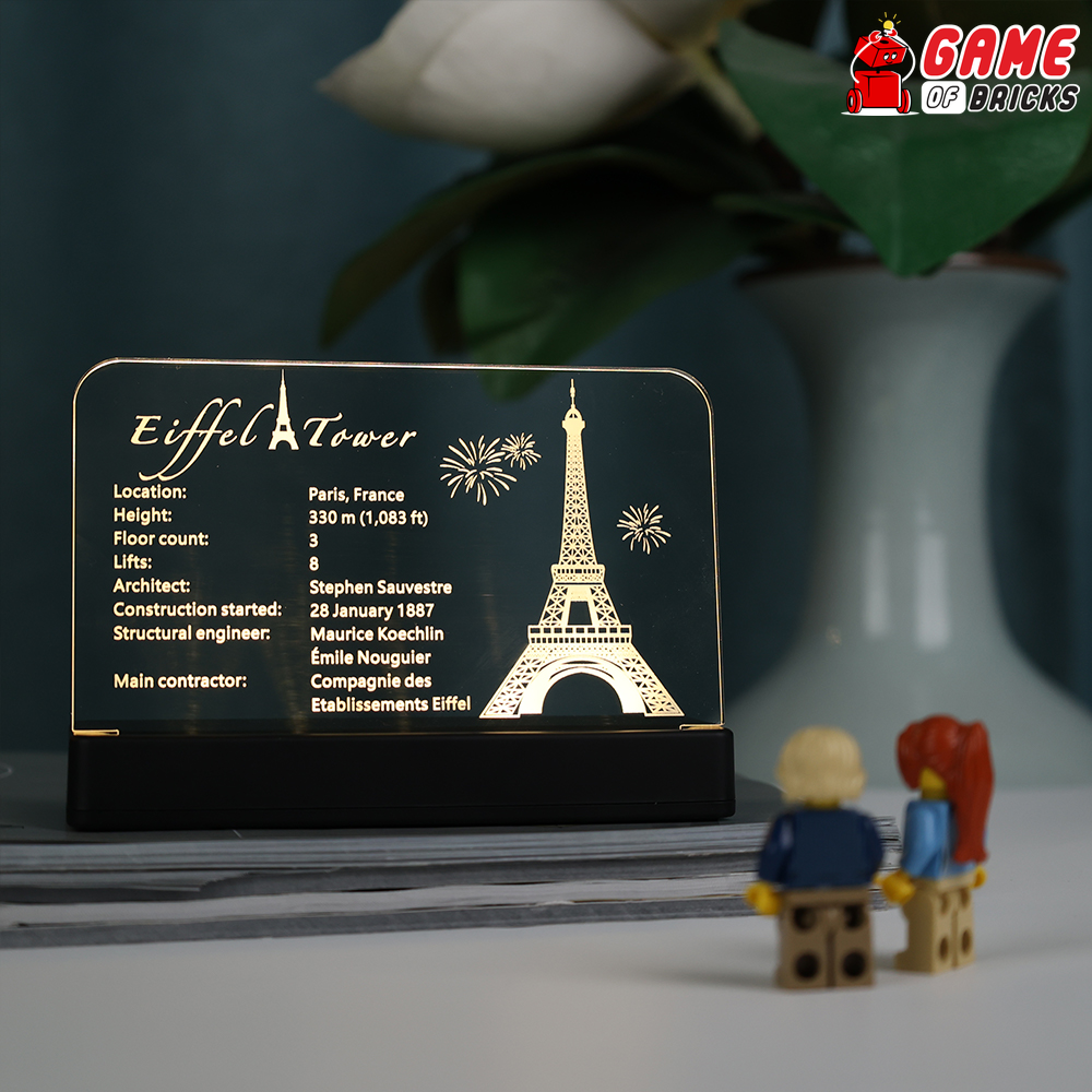 LED Nameplate for LEGO Eiffel Tower 10307– Game of Bricks USA